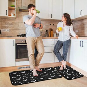 Krafig Halloween with Bats Kitchen Rug Set of 2, Washable Non-Slip Anti Fatigue Distressed Comfort Memory Foam Rubber Backing Rug for Kitchen Floor Living Room Bedroom Bathroom Laundry Room