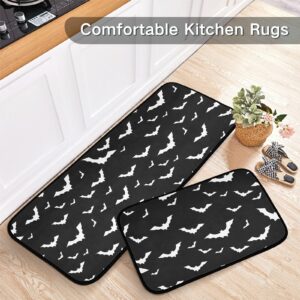 Krafig Halloween with Bats Kitchen Rug Set of 2, Washable Non-Slip Anti Fatigue Distressed Comfort Memory Foam Rubber Backing Rug for Kitchen Floor Living Room Bedroom Bathroom Laundry Room