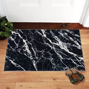 carvapet non-slip small area rug ultra soft super cozy velvet accent throw rug runner marble design modern home decor rugs and mats for entryway kitchen laundry bathroom, black & white, 20"x32"