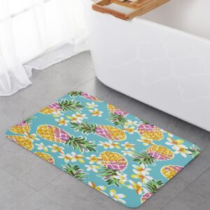 Anti-Fatigue Kitchen Mats Standing Rugs Set of 2 Country Yellow Pineapple Fruit Art Non-Slip Area Runner Floor Doormat Spring Blue and Flower Washable Cushioned Carpet for Bedroom Bathroom Decor