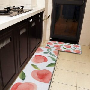 Dapuge, 2 Pcs Kitchen Rug Set, Peaches NonSlip Kitchen Mats and Rugs Soft Flannel NonSlip Area Runner Rugs Washable Durable Doormat Carpet, White, OneSize