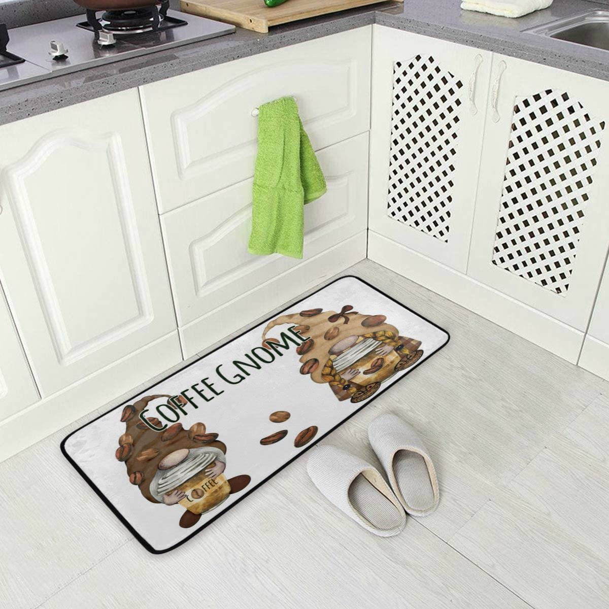 Aslsiy Coffee Gnome Kitchen Rug Coffee Beans Area Rug Door Mats Bath Welcome Rugs for Floor Bedroom Living Room Home Decor 39" X 20"