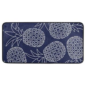 kitchen rugs pineapple fruit navy blue design non-slip soft kitchen mats bath rug runner doormats carpet for home decor, 39" x 20"