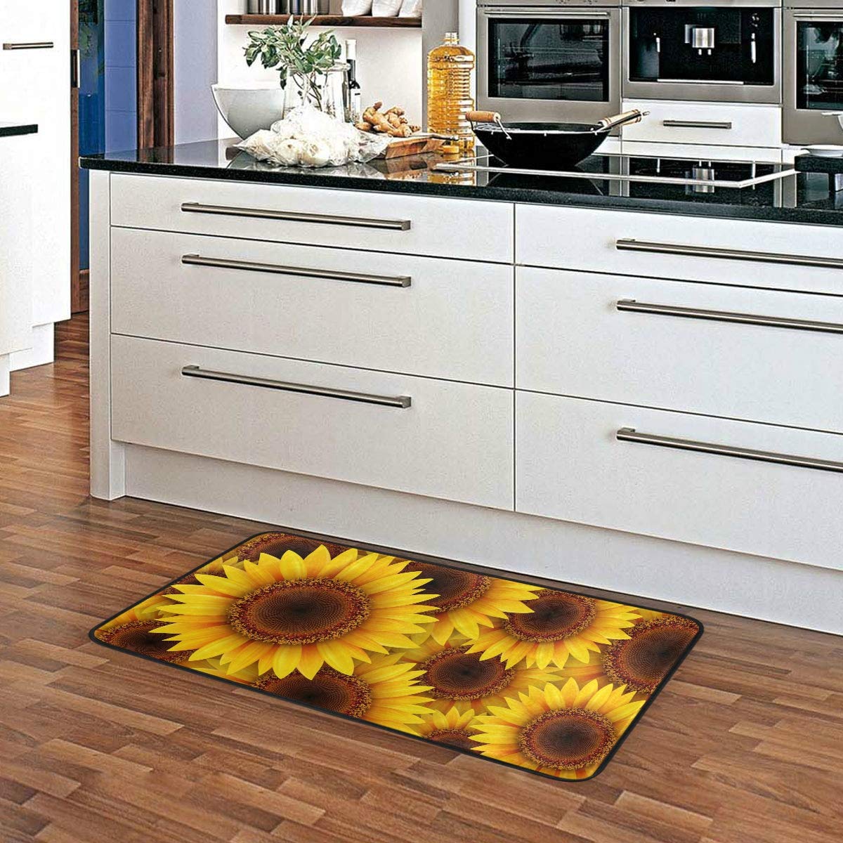 Kitchen Rugs Runner Yellow Sunflowers Doormat Bath Rugs Non Slip Area Rugs for Bathroom Kitchen Indoor 39" X 20"