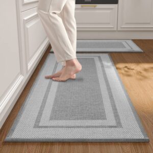 kitchen rugs and mats, 2 pcs non slip cushioned anti fatigue washable runner rug with rubber backing for kitchen floor front of sink, hallway, laundry room 17.5"x30"+17.5"x47.5"