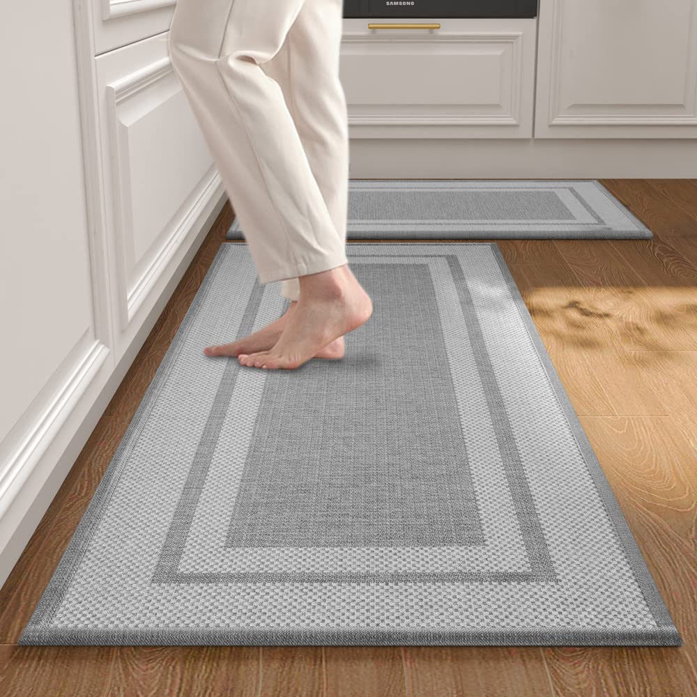 Kitchen Rugs and Mats, 2 PCS Non Slip Cushioned Anti Fatigue Washable Runner Rug with Rubber Backing for Kitchen Floor Front of Sink, Hallway, Laundry Room 17.5"x30"+17.5"x47.5"