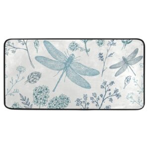 kitchen rugs blue dragonfly design non-slip soft kitchen mats bath rug runner doormats carpet for home decor, 39" x 20"