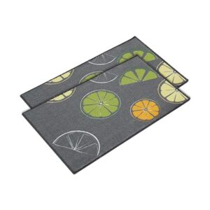 carvapet 2 pieces kitchen rug set non-slip rubber backing kitchen rugs washable lemon design kitchen decoration floor mats, 15"x23"+15"x23"