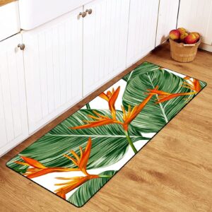 tsytma bird's paradise flower kitchen rug tropical flower floor mats washable non-slip bathroom rug runner laundry room home holiday decor 39x20 inch