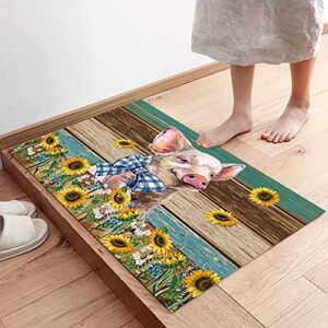 Kitchen Mat 2PCS Pig Hold Sunflowers Rustic Wooden Planks Farm Animal Kitchen Rugs Kitchen Organization, Anti-Fatigue Kitchen Floor Mats Non-Slip Kitchen Decor Runner Rug Room Decor Standing Desk Mats