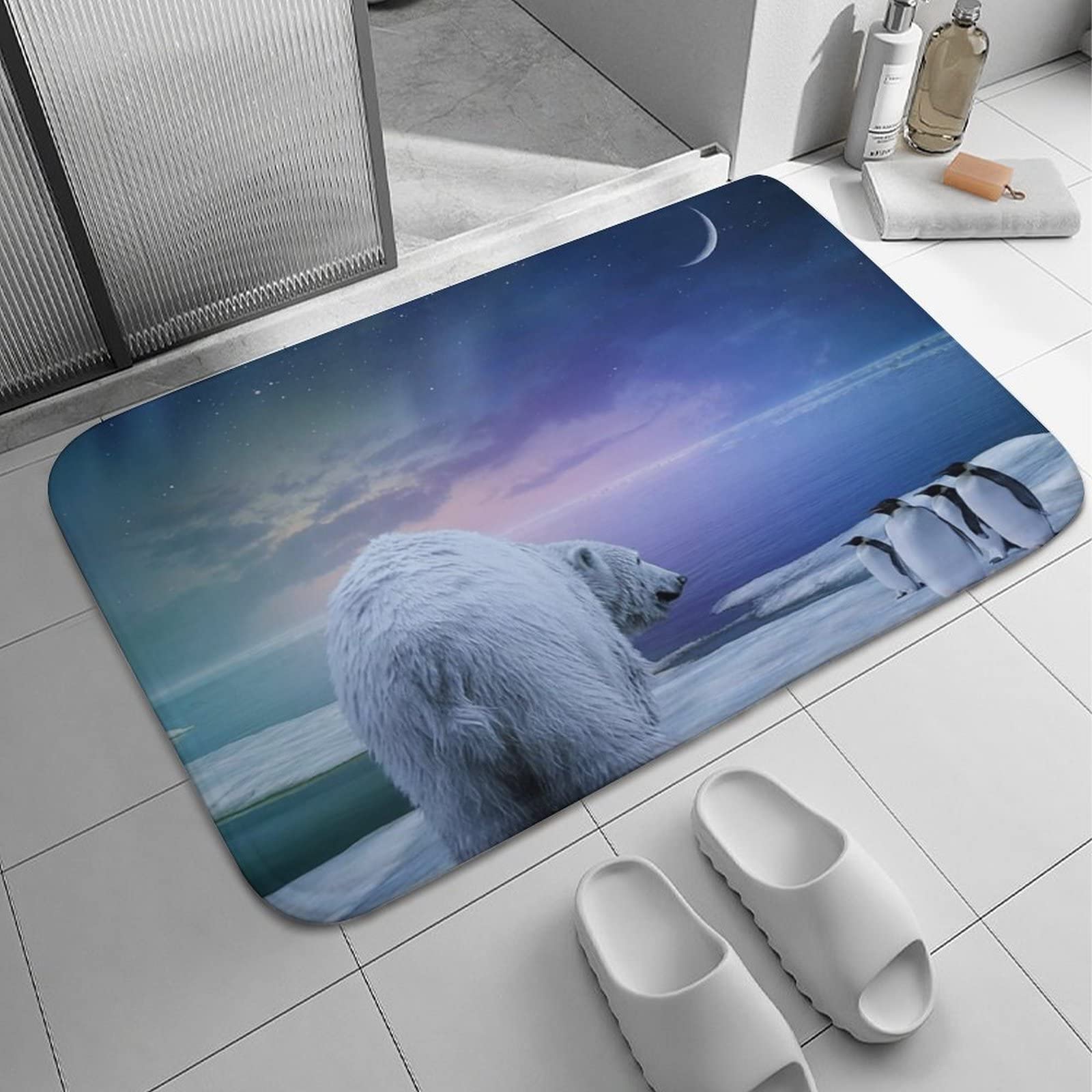 apular Polar Bear and Penguin Bath Rugs Absorbent Non Slip Door Mats Soft Carpet Washable Doormat for Kitchen Bathroom Entry Way Decor Accessories 16x24 Inch