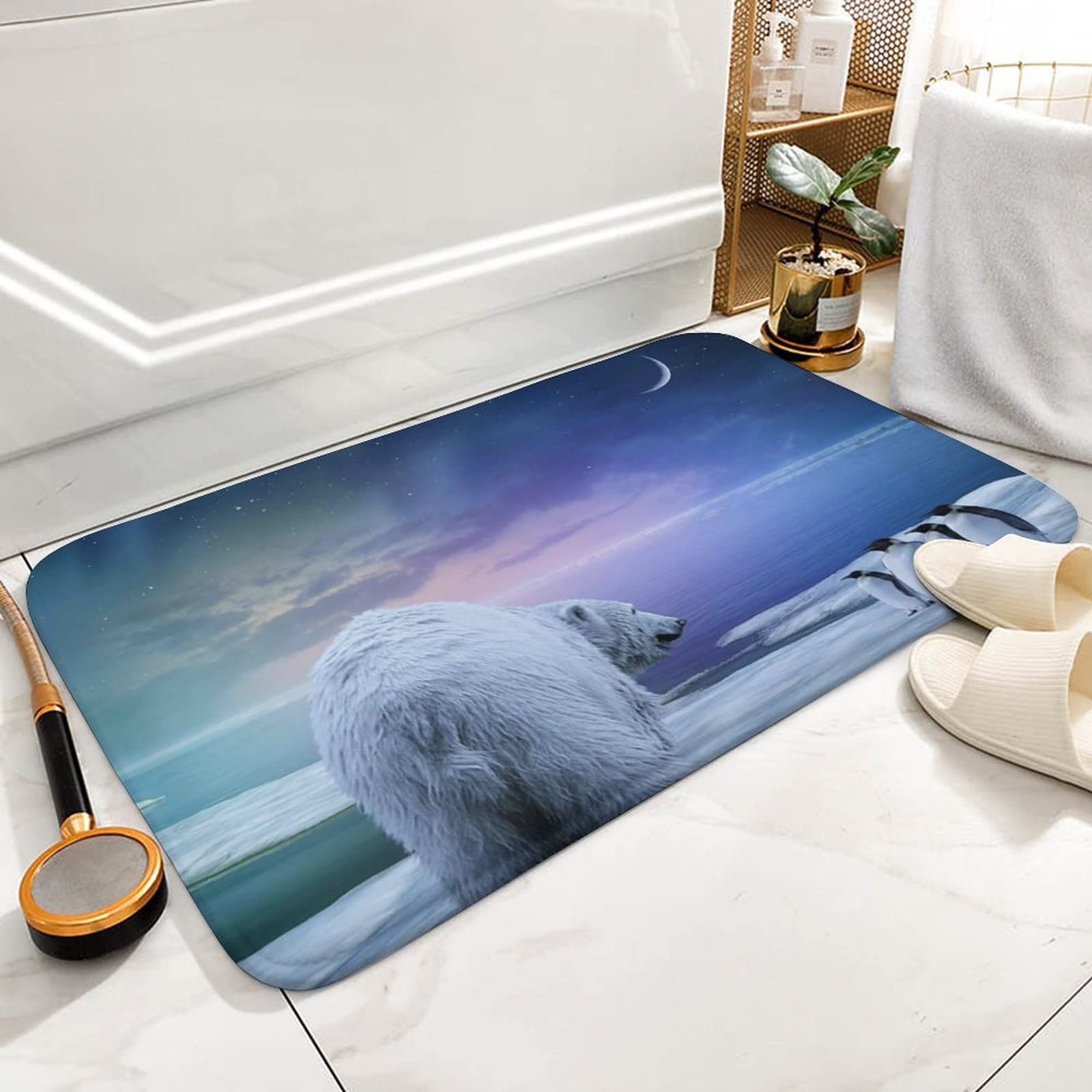 apular Polar Bear and Penguin Bath Rugs Absorbent Non Slip Door Mats Soft Carpet Washable Doormat for Kitchen Bathroom Entry Way Decor Accessories 16x24 Inch