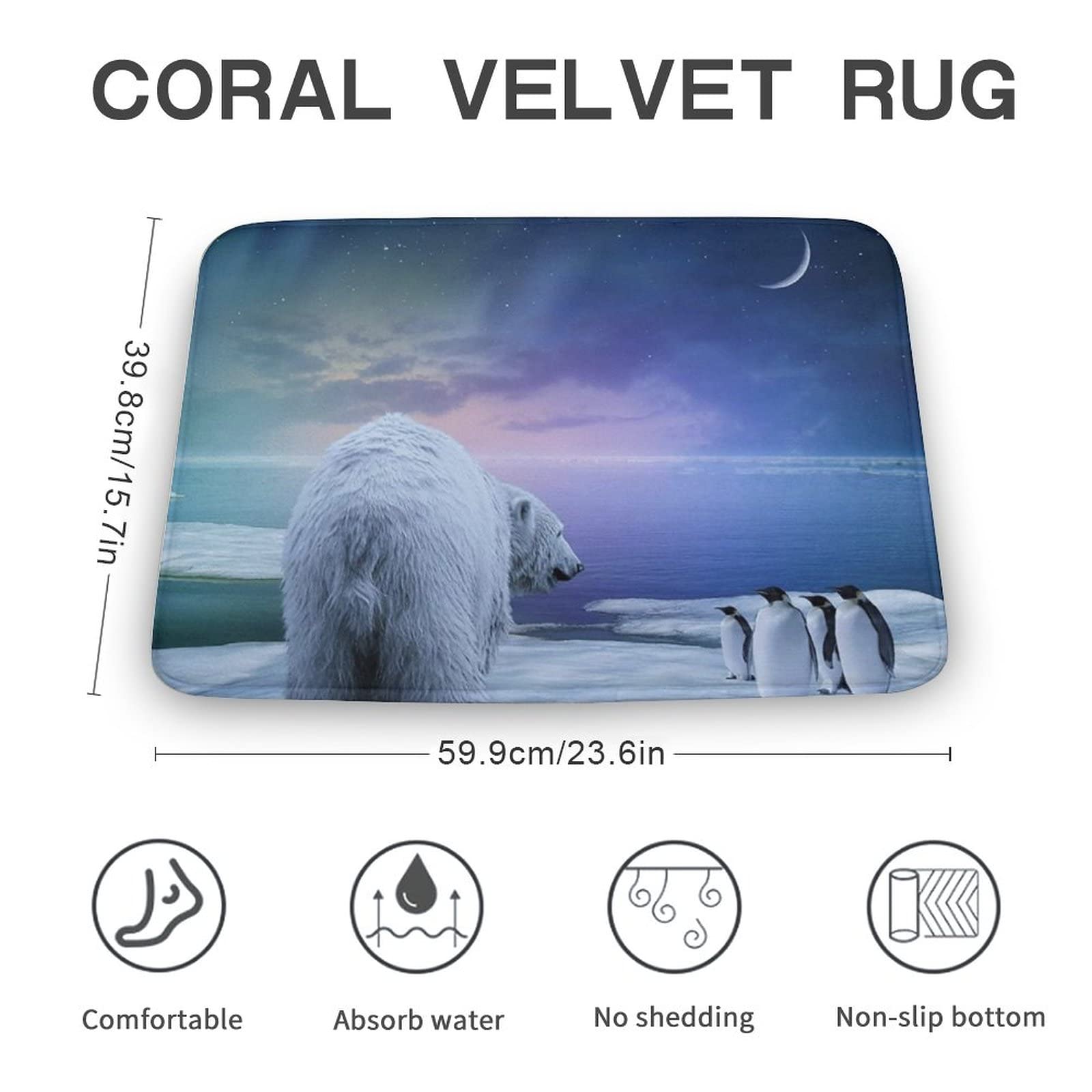 apular Polar Bear and Penguin Bath Rugs Absorbent Non Slip Door Mats Soft Carpet Washable Doormat for Kitchen Bathroom Entry Way Decor Accessories 16x24 Inch