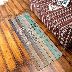 Anti Fatigue Mats for Kitchen Floor, Life is Better at the Beach Rustic Wooden Cushioned Waterproof Non-Slip Kitchen Mat and Rug, Comfort Standing Kitchen Mat for Home, Sink, Laundry, 24x36 Inches