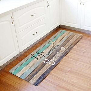 Anti Fatigue Mats for Kitchen Floor, Life is Better at the Beach Rustic Wooden Cushioned Waterproof Non-Slip Kitchen Mat and Rug, Comfort Standing Kitchen Mat for Home, Sink, Laundry, 24x36 Inches