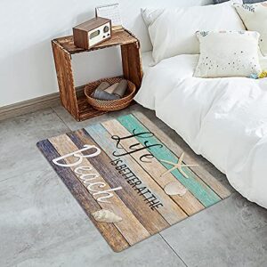 Anti Fatigue Mats for Kitchen Floor, Life is Better at the Beach Rustic Wooden Cushioned Waterproof Non-Slip Kitchen Mat and Rug, Comfort Standing Kitchen Mat for Home, Sink, Laundry, 24x36 Inches