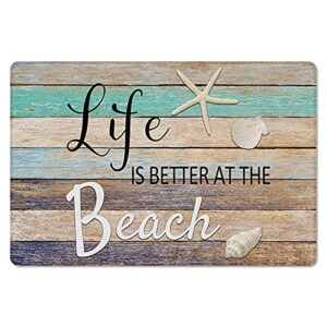 Anti Fatigue Mats for Kitchen Floor, Life is Better at the Beach Rustic Wooden Cushioned Waterproof Non-Slip Kitchen Mat and Rug, Comfort Standing Kitchen Mat for Home, Sink, Laundry, 24x36 Inches