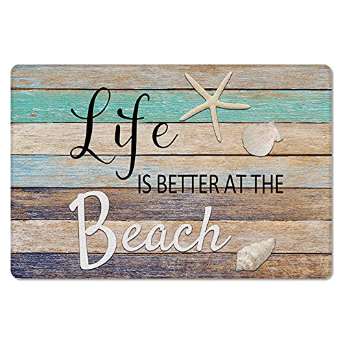 Anti Fatigue Mats for Kitchen Floor, Life is Better at the Beach Rustic Wooden Cushioned Waterproof Non-Slip Kitchen Mat and Rug, Comfort Standing Kitchen Mat for Home, Sink, Laundry, 24x36 Inches