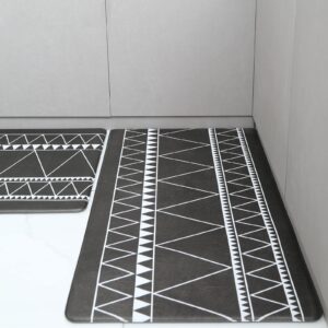 zebrasmile set of 2 boho cushioned kitchen mat, slow rebound anti fatigue kitchen floor mat non skid waterproof boho kitchen rug set, comfort standing mat for kitchen black, 17x32 inchens