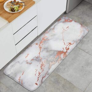 huloshikdl 47"*18" long kitchen mat rose gold marble microfiber rubber backing non-slip water-absorbent anti-fatigue stylish foam kitchen rugs