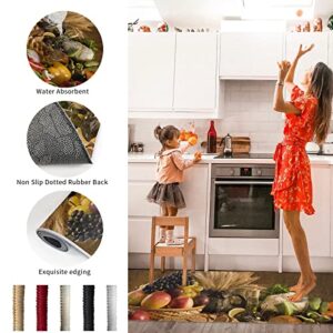 Kitchen Rug Sets 2 Piece Food Fresh Fruit Grape Bread Wheat Non Slip Anti Fatigue Floor Mats Good Harvest Brown Comfort Soft Absorb Cushioned Standing Doormat Runner Rugs (15.7x23.6+15.7x47.2 inch)