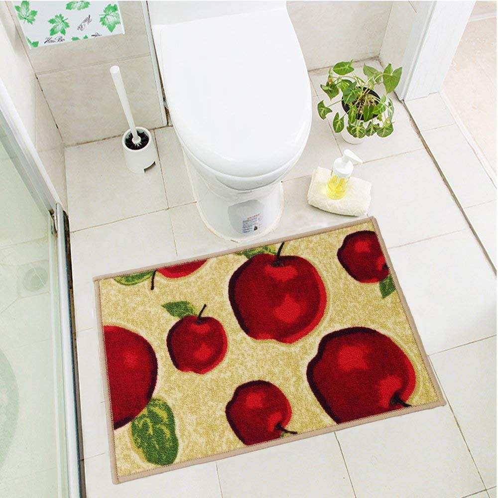 Wolala Home 3 Piece Sets Rubber Backing Non-Slip Red Apple Kitchen Rug and Mats Washable Durably Bath Area Rugs Doormat Thin