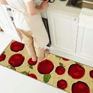 Wolala Home 3 Piece Sets Rubber Backing Non-Slip Red Apple Kitchen Rug and Mats Washable Durably Bath Area Rugs Doormat Thin