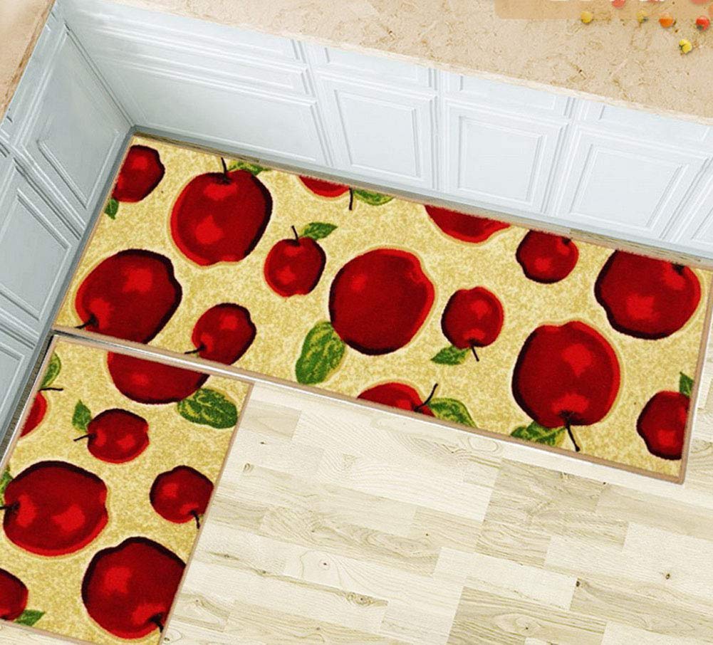 Wolala Home 3 Piece Sets Rubber Backing Non-Slip Red Apple Kitchen Rug and Mats Washable Durably Bath Area Rugs Doormat Thin