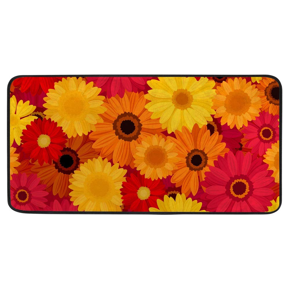 Long Kitchen Rugs Non Slip Washable Bath Mat Kitchen Runner Rug Red Orange Yellow Gerbera Flowers Water Absorption and Quick Drying Anti Fatigue Comfort Flooring Carpet 39 x 20 inch