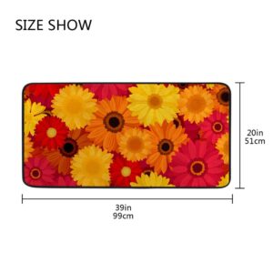 Long Kitchen Rugs Non Slip Washable Bath Mat Kitchen Runner Rug Red Orange Yellow Gerbera Flowers Water Absorption and Quick Drying Anti Fatigue Comfort Flooring Carpet 39 x 20 inch