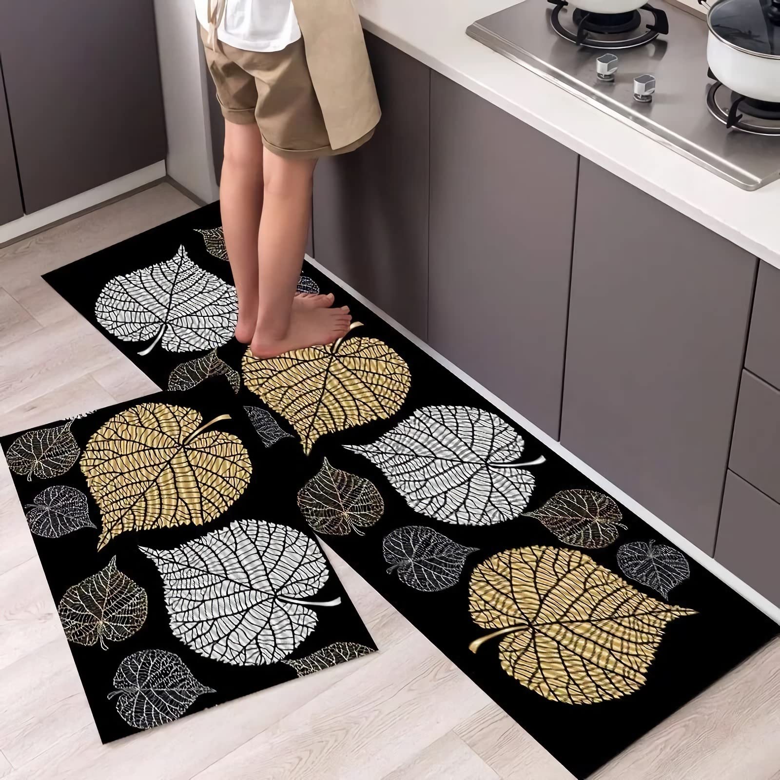 Tailormader Printed Kitchen mat Cushioned Kitchen Rug Non-Slip Kitchen Runner 2 PCS Set 16×24+16×47inch