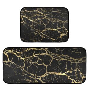 boenle kitchen rugs and mats non skid washable kitchen rug set 2 piece black gold marble carpet ergonomic comfort standing mat for kitchen,bathroom, laundry