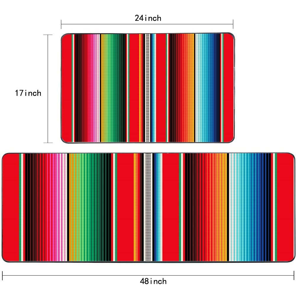 Musesh Soft Kitchen Rugs 2 Pieces,Mexican Rug Pattern Serape Stripes Detail Background with Colors Washable Non-Slip Kitchen Mat Set 17"X48"+17"X24" Rug for Kitchen