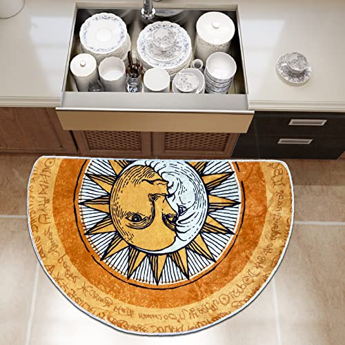 GVFTG 31x47 Inch Half Round Anti Fatigue Kitchen Rugs Area Rug Kitchen Standing Mats Absorbent Non Slip Soft Plush Waterproof Sink Kitchen Mat for Floor, Retro Bohemian Tarot Sun Moon