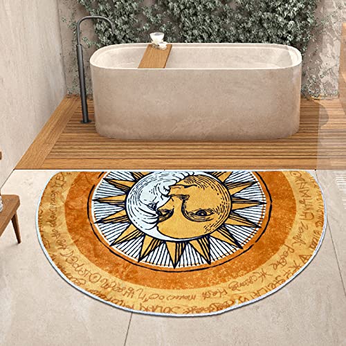 GVFTG 31x47 Inch Half Round Anti Fatigue Kitchen Rugs Area Rug Kitchen Standing Mats Absorbent Non Slip Soft Plush Waterproof Sink Kitchen Mat for Floor, Retro Bohemian Tarot Sun Moon