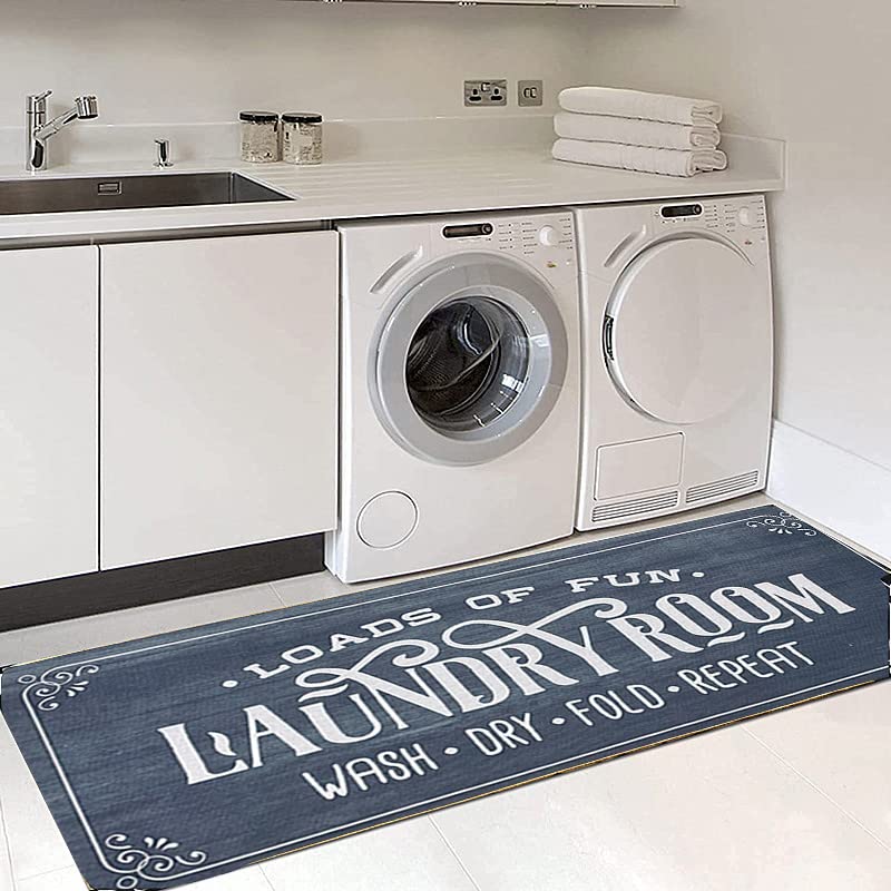 Poowe Farmhouse Laundry Room Rugs Runner and Mats,Non Slip Waterproof Laundry Mats Kitchen Floor Carpet Durable Cushioned Natural Rubber Area Rug for Laundry Room Kitchen Bathroom