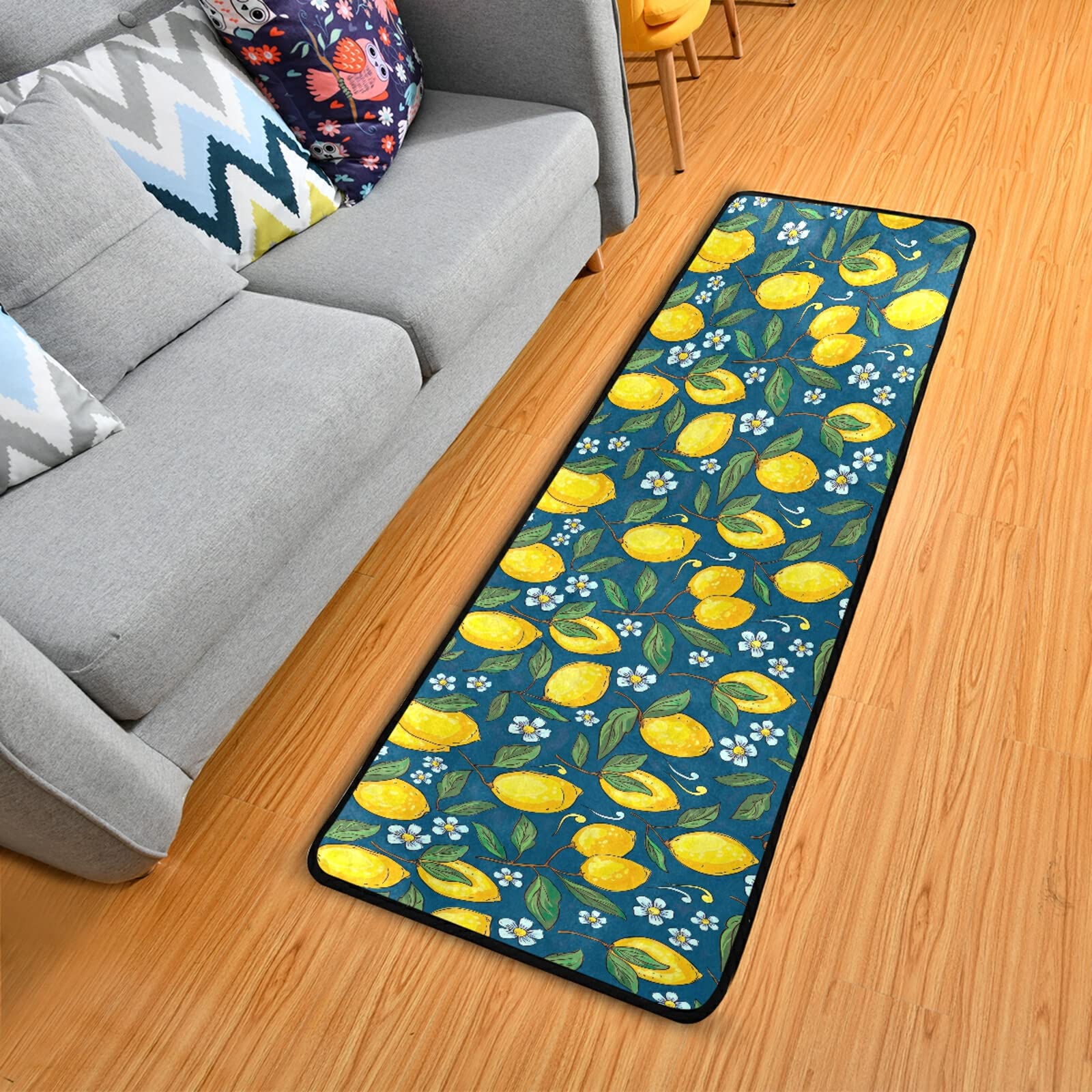 CHIFIGNO Tropical Pattern Yellow Lemon Rugs Non Slip Doormat for Living Room/Kitchen/Bathroom 2'x6'