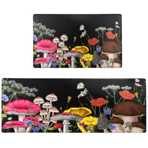 fnlndo mushroom kitchen rugs and mats green mushroom kitchen decor anti fatigue kitchen floor mat set of 2 non-skid washable kitchen runner rug for kitchen sink laundry