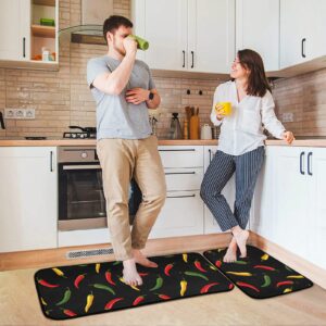 Kitchen Rugs Mats 2 Pieces, Colorful Chili Pepper Cushioned Kitchen Mat Anti-Fatigue Comfort Floor Mat Non Slip Kitchen Rug Standing Mats for Kitchen, Sink, Bath, Laundry (20x47 Inch+20x28 Inch)