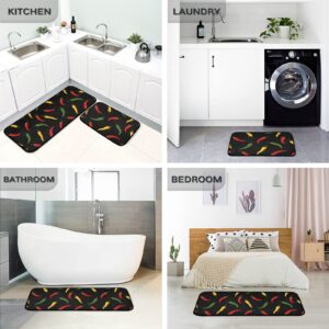 Kitchen Rugs Mats 2 Pieces, Colorful Chili Pepper Cushioned Kitchen Mat Anti-Fatigue Comfort Floor Mat Non Slip Kitchen Rug Standing Mats for Kitchen, Sink, Bath, Laundry (20x47 Inch+20x28 Inch)