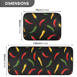 Kitchen Rugs Mats 2 Pieces, Colorful Chili Pepper Cushioned Kitchen Mat Anti-Fatigue Comfort Floor Mat Non Slip Kitchen Rug Standing Mats for Kitchen, Sink, Bath, Laundry (20x47 Inch+20x28 Inch)