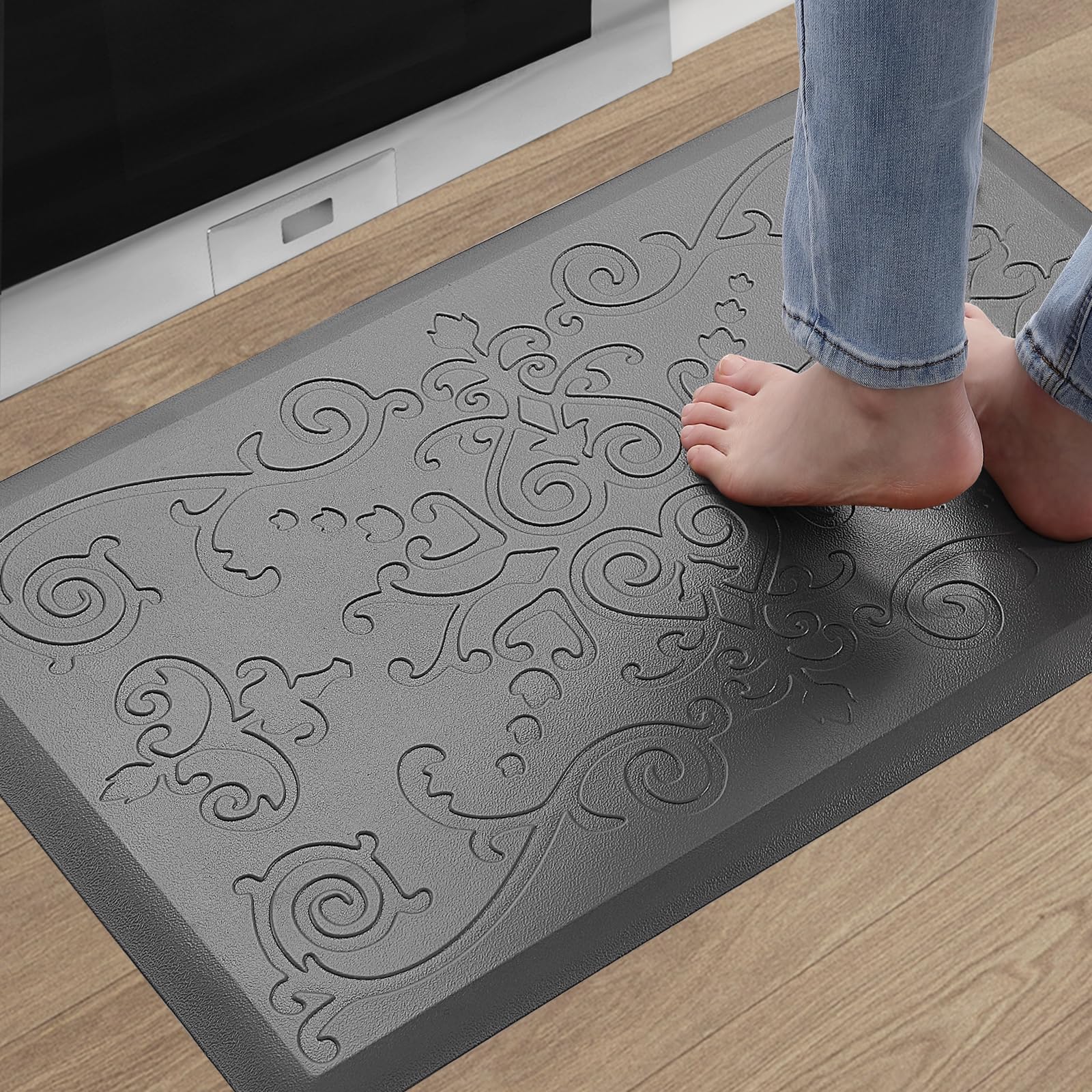 DEXI Kitchen Mat Cushioned Anti-Fatigue Kitchen Floor Mats, 30x20 Inch, Non-Slip Waterproof Kitchen Rug for House Office Standing Desk, Grey