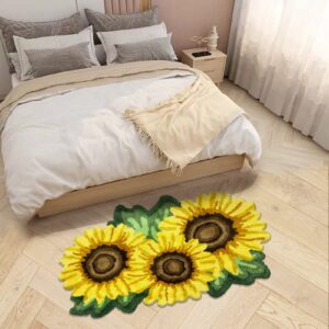 USTIDE Sunflower Area Rug, Rustic Flower Doormat Cute Rug for Bathroom Kitchen, Handmade Rug Washable Floral Mat (27.5''X37.4'')