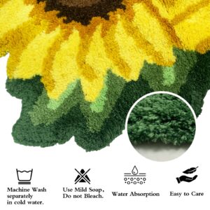 USTIDE Sunflower Area Rug, Rustic Flower Doormat Cute Rug for Bathroom Kitchen, Handmade Rug Washable Floral Mat (27.5''X37.4'')