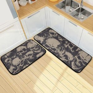 J JOYSAY Skulls Kitchen Rugs and Mat 2 Pieces Set Cushioned Anti Fatigue Kitchen Mat Non Slip Floor Rug Washable Farmhouse Decor for Home Kitchen Hallway Bedroom