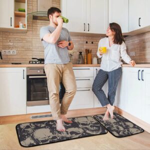 J JOYSAY Skulls Kitchen Rugs and Mat 2 Pieces Set Cushioned Anti Fatigue Kitchen Mat Non Slip Floor Rug Washable Farmhouse Decor for Home Kitchen Hallway Bedroom