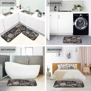 J JOYSAY Skulls Kitchen Rugs and Mat 2 Pieces Set Cushioned Anti Fatigue Kitchen Mat Non Slip Floor Rug Washable Farmhouse Decor for Home Kitchen Hallway Bedroom