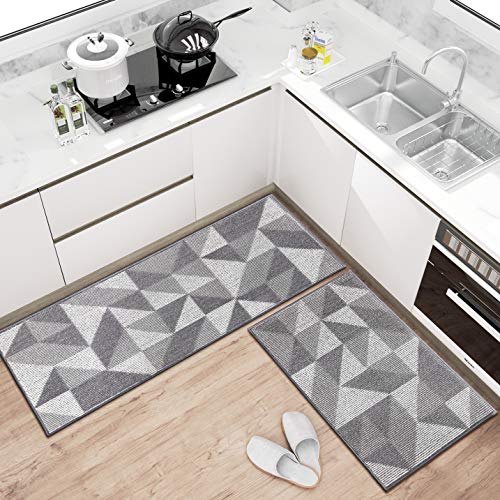 Kitchen Rugs and Mats Washable [2 PCS], Non-Skid Soft Absorbent Kitchen Mats Set for Floor, Comfort Runner Rug Carpets for Kitchen Floor, Sink, Laundry, Hallway, Dinning Room, Office-20”x32”+20”x47”