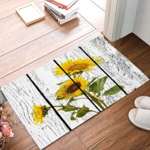 door mat for bedroom decor, sunflowers on wood floor mats, holiday rugs for living room, absorbent non-slip bathroom rugs home decor kitchen mat area rug 18x30 inch