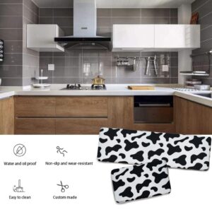 YouTary Cowhide Milk Cow Print Kitchen Rug Set 2 PCS Floor Mats Washable Non-Slip Soft Flannel Runner Rug Doormat Carpet for Floor Home Bathroom, 17" x 47"+17" x 24"-M